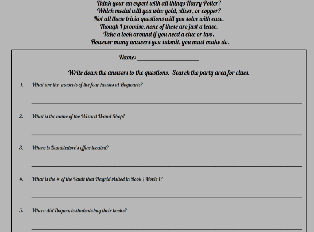 A Day in the Life – The Ultimate Harry Potter Party – Frolicking Fox Cubs