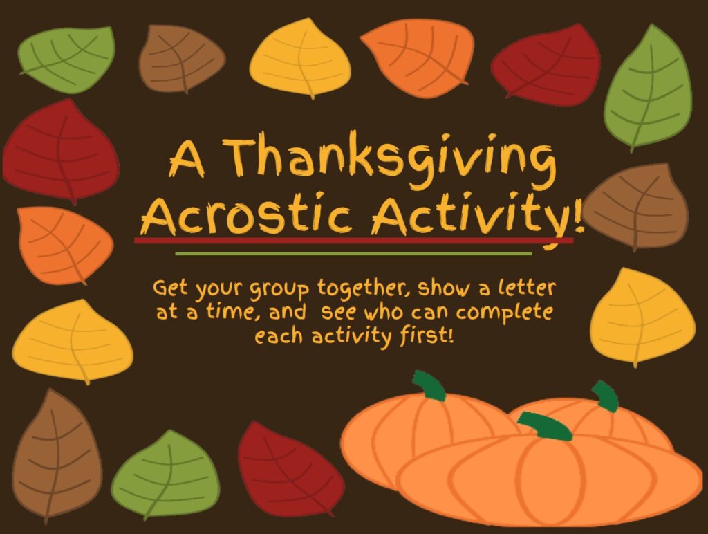 A Simple & Easy Thanksgiving Acrostic Worksheet Activity to Add to Your ...