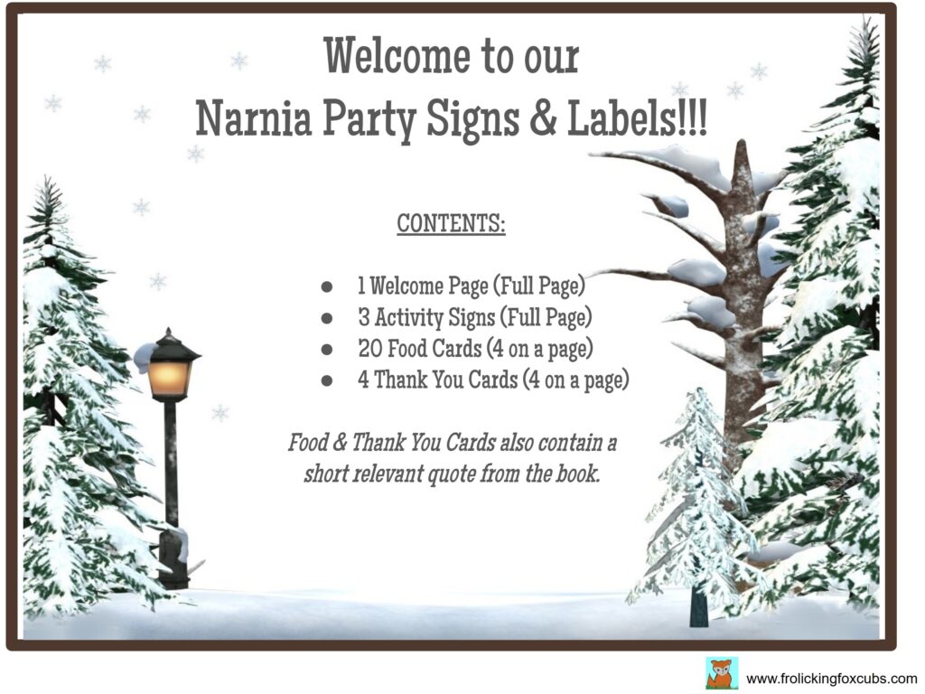 Printables For A Magically Amazing Narnia Party! – Frolicking Fox Cubs